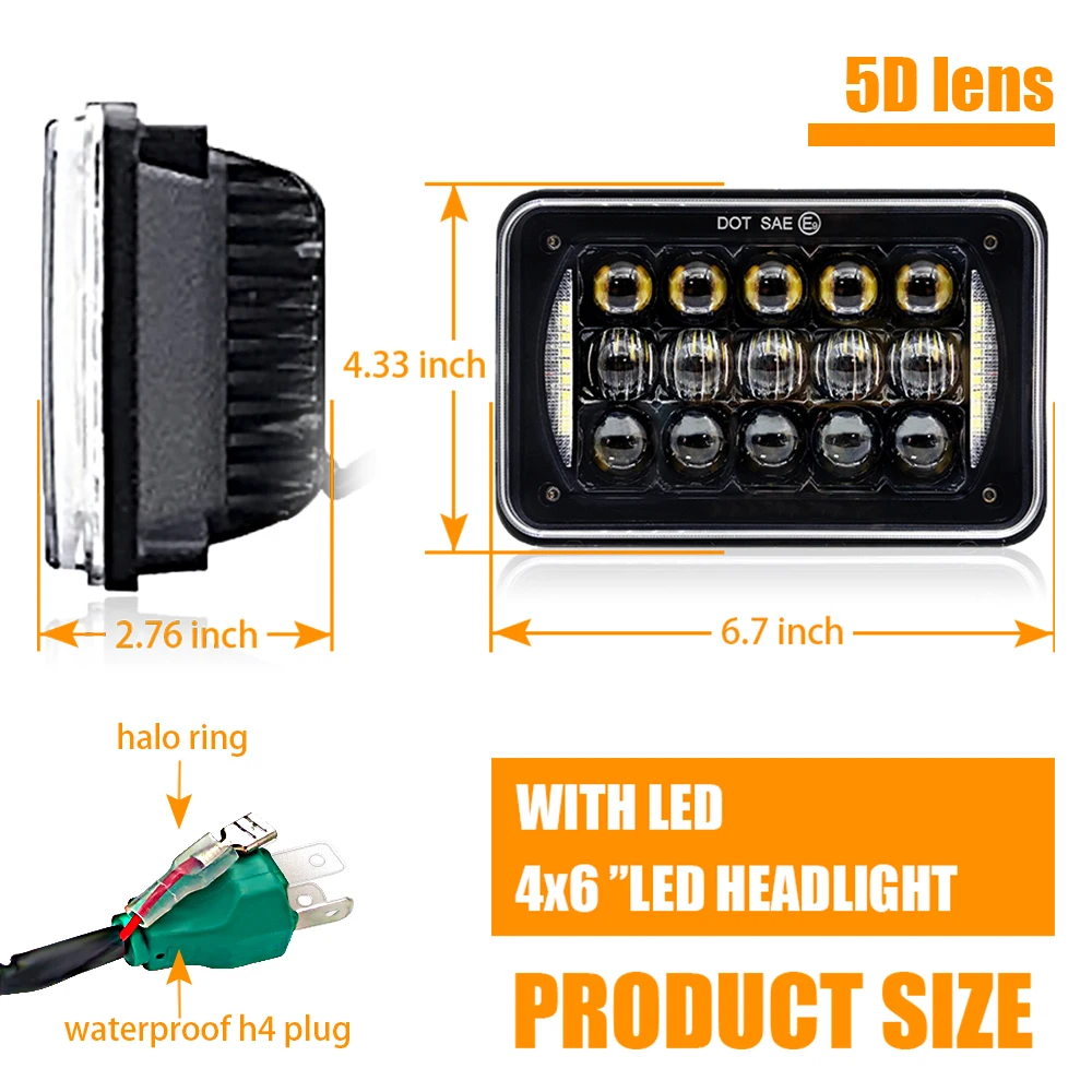 2pcs-Square-4x6-LED-H4-Rectangular-Truck-Headlights-with-DRL-Hi-Lo-Beam ...
