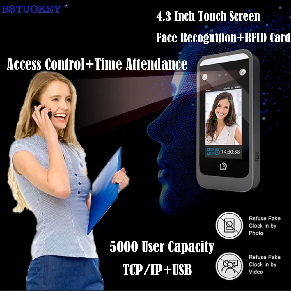 HD Camera Dynamic Face Access Control TCP / TP 125kHz RFID Card Password Identification ...