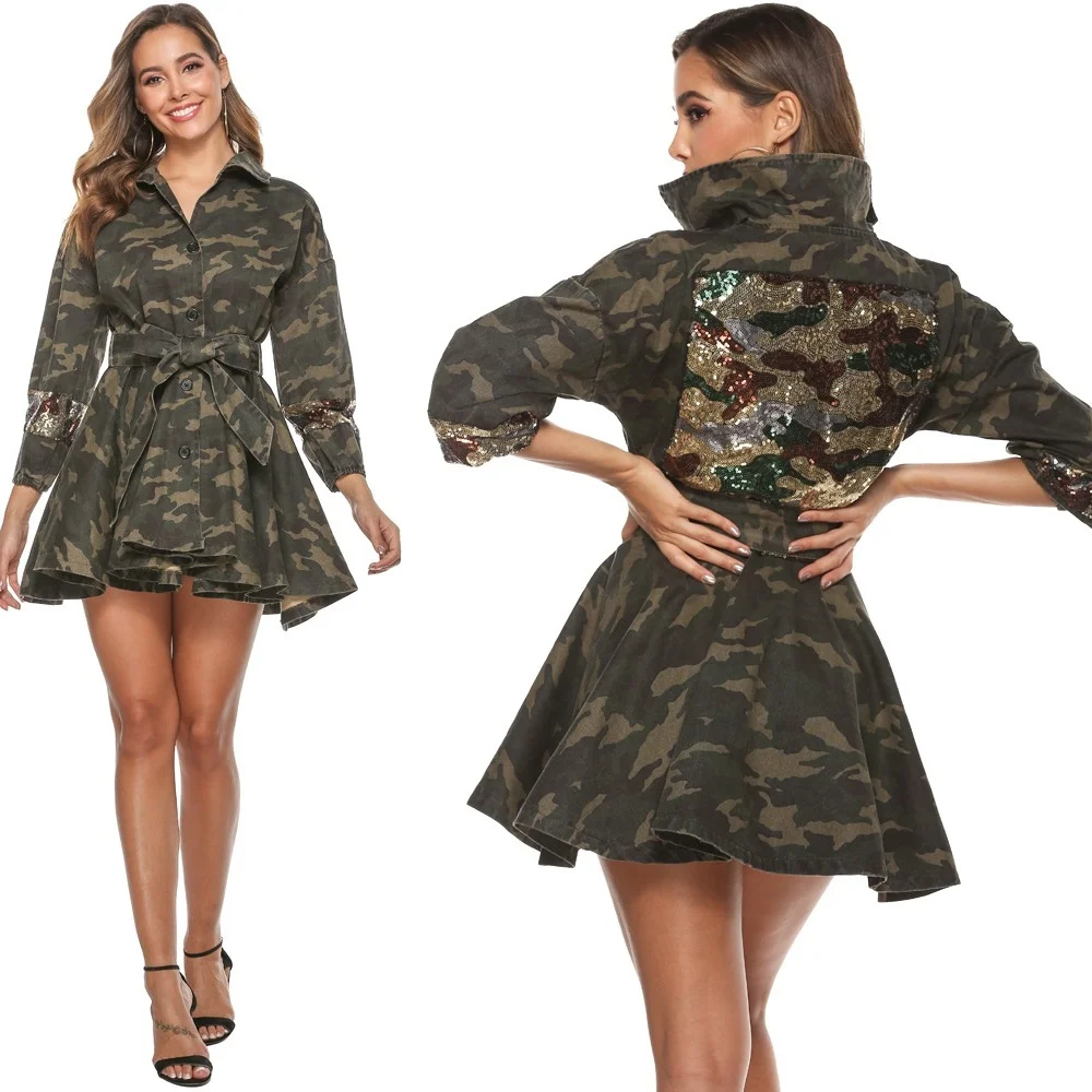 Fashion-Casual-Women-Mini-Dress-Denim-Streetwear-Long-Sleeve-Sequin ...