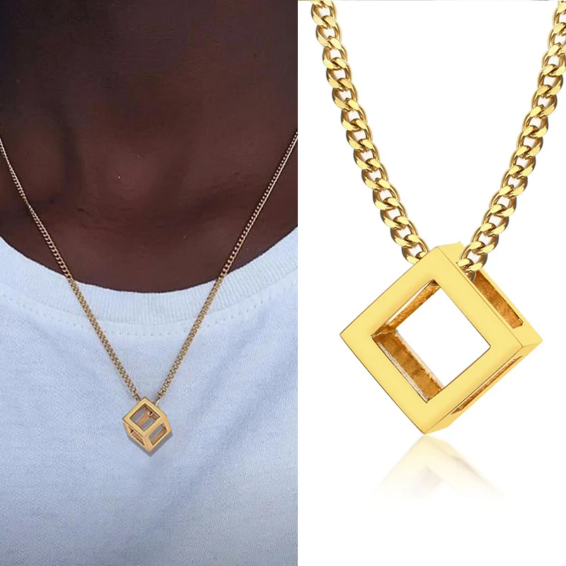 POPULAR INTERLOCKING SQUARE TRIANGLE MALE PENDANT FOR MEN STAINLESS ...