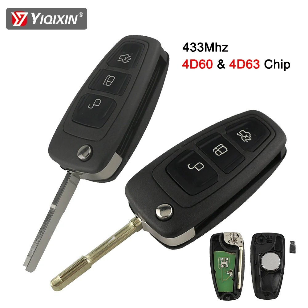 Yiqixin 3 Buttons Car Remote Key For Ford Mondeo C-max 2011 2012 Focus ...