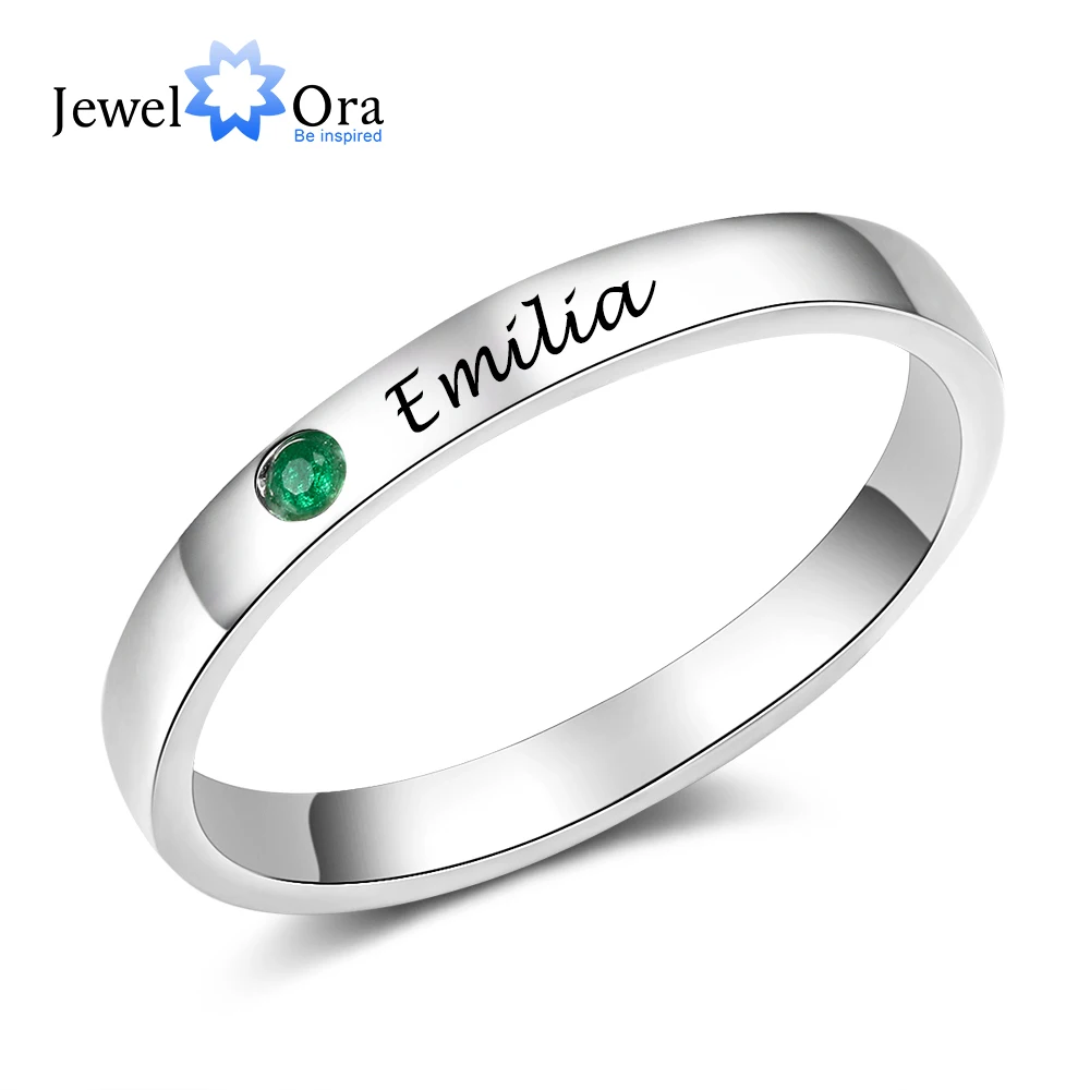 Jewelora Silver Color Personalized Name Ring With Birthstone Custom ...