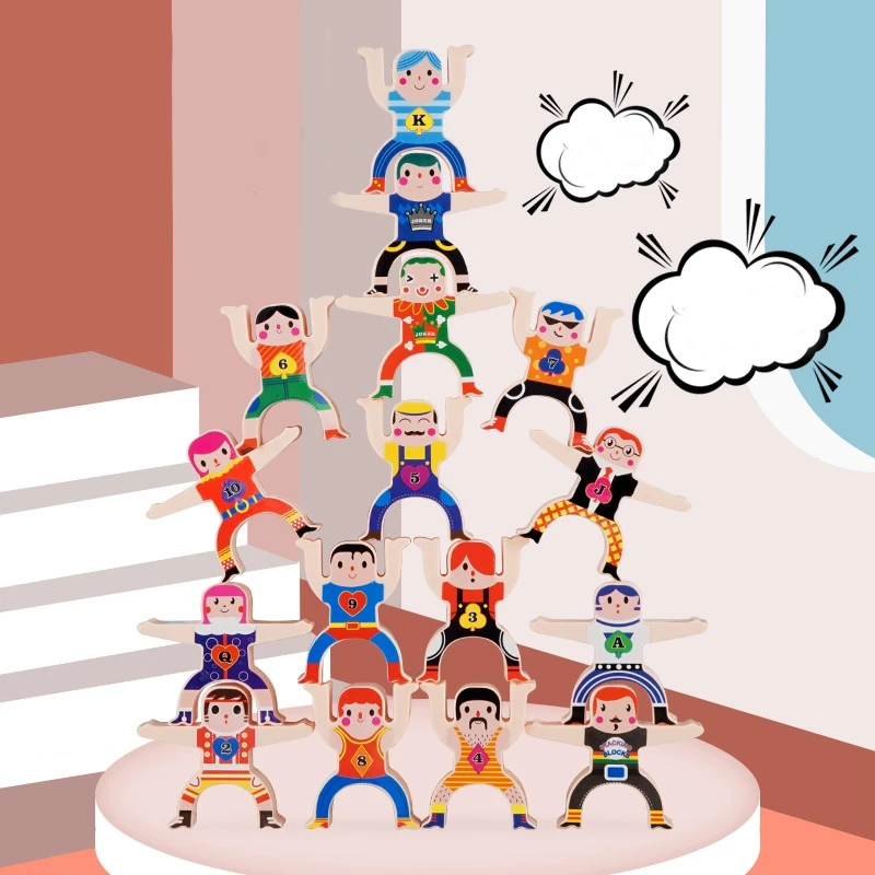 Acrobatic Troupe Interlock Toys Wooden Balancing Blocks Games Toddler ...