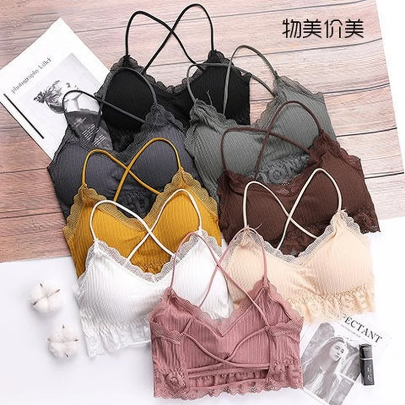 Sports Bra Women Push Up Wireless Lace Bras Size Bralette Underwear ...