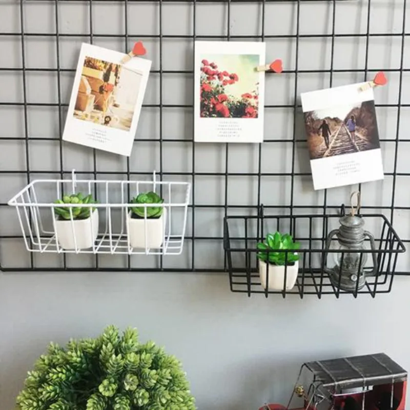 Metal-Decorative-Storage-Basket-DIY-Iron-Grid-Flower-Pot-Hanging-Shelf ...
