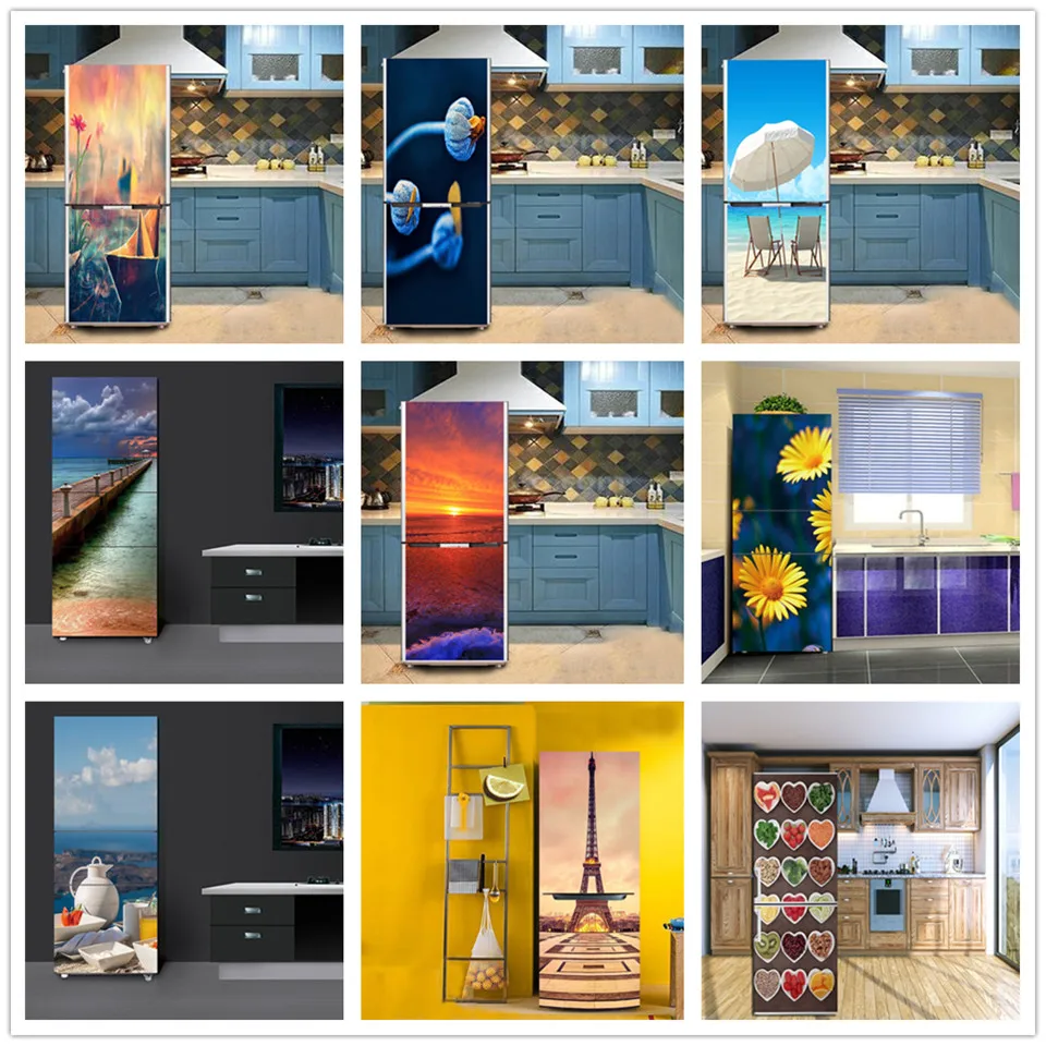3D Self adhesive Refrigerator Door Poster Sticker Wallpaper Waterproof ...