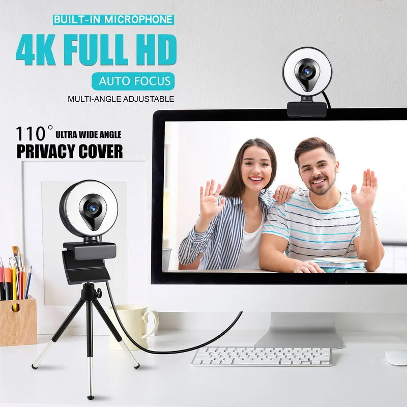 Cámara Web 2K/4K Full HD, con micrófono, enchufe USB, para PC, Mac, portátil, de escritorio ...