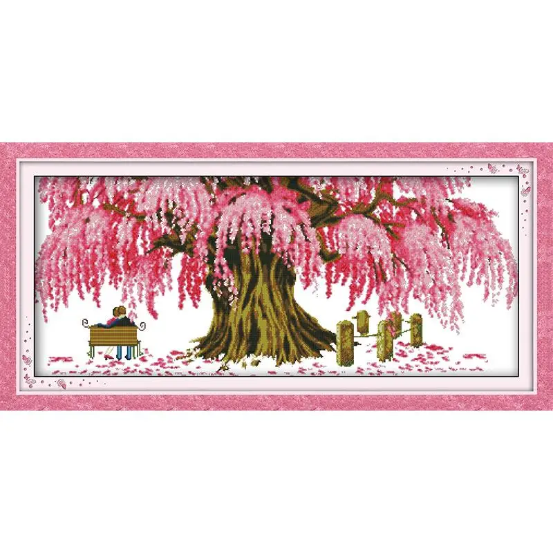 Looking Forward TO Happiness Pink Tree Cross Stitch ชุด DIY ชุดเย็บปัก ...