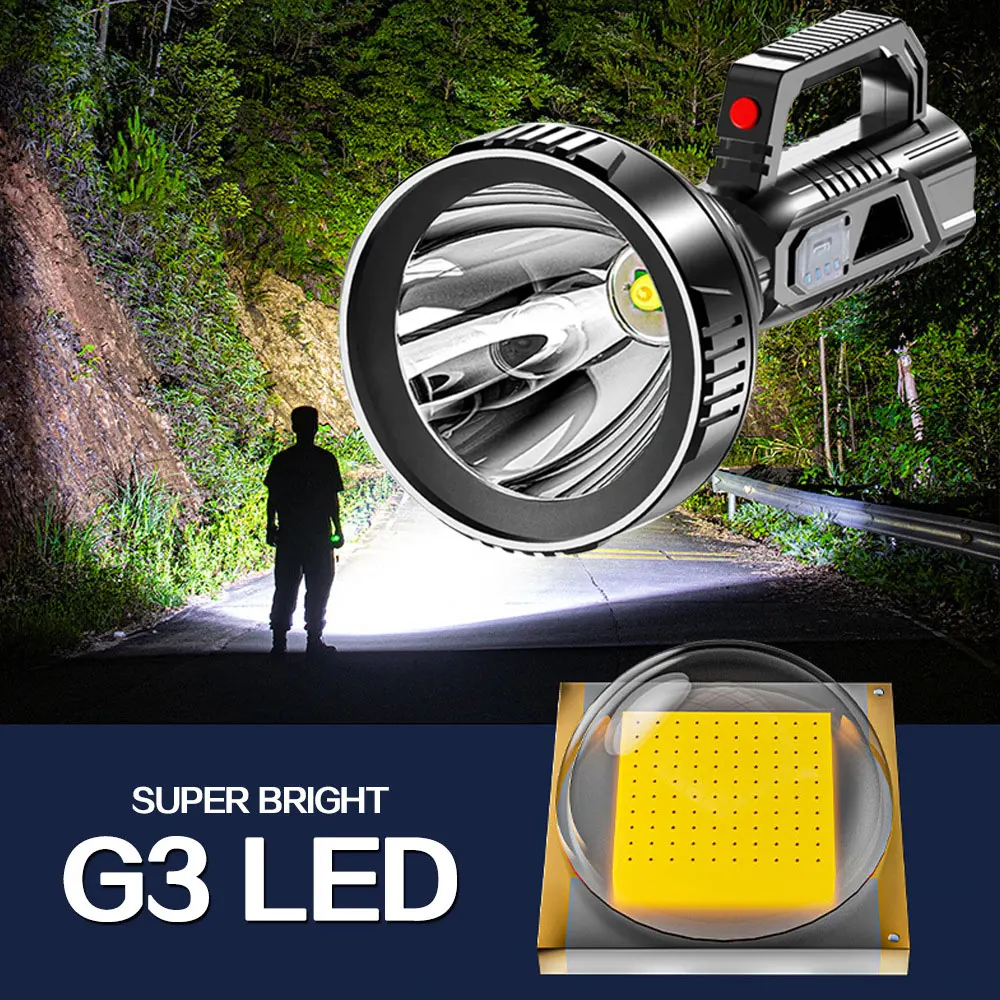 Portable Searchlight Big Beam Long-range Led Flashlight Usb ...