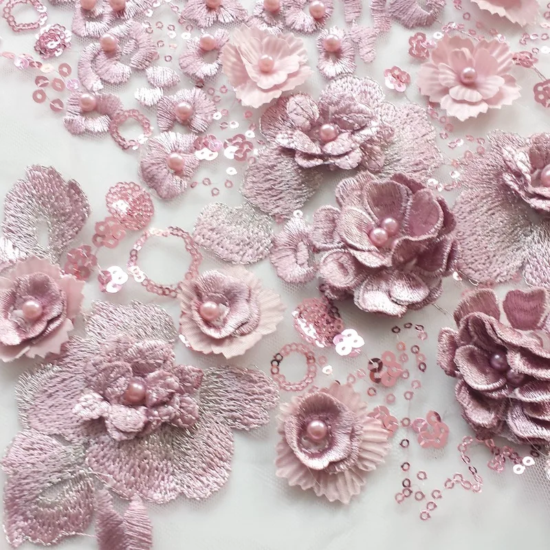 3D Flower Sequin Embroidery Patch Beaded Lace Flower Piece DIY Net ...