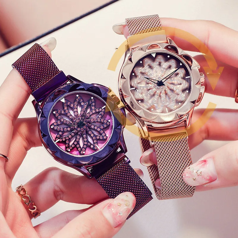 Watches Women Creative Luxury Quartz Wristwatch Rotating Dial Wrist ...