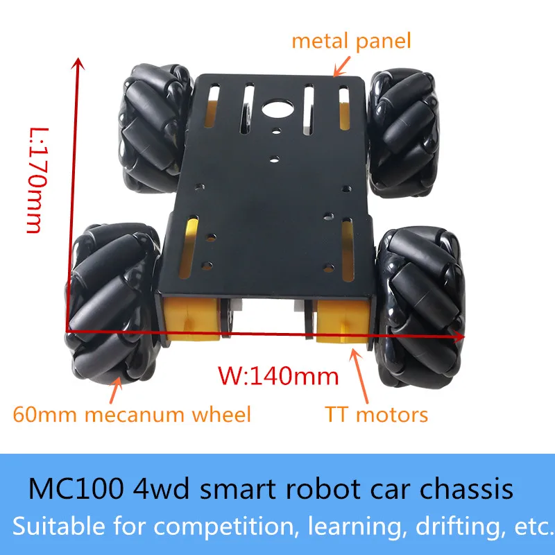 4WD-60Mm-Mecanum-Omnidirectional-Roda-Logam-Robot-Pintar-Mobil-Chassis ...
