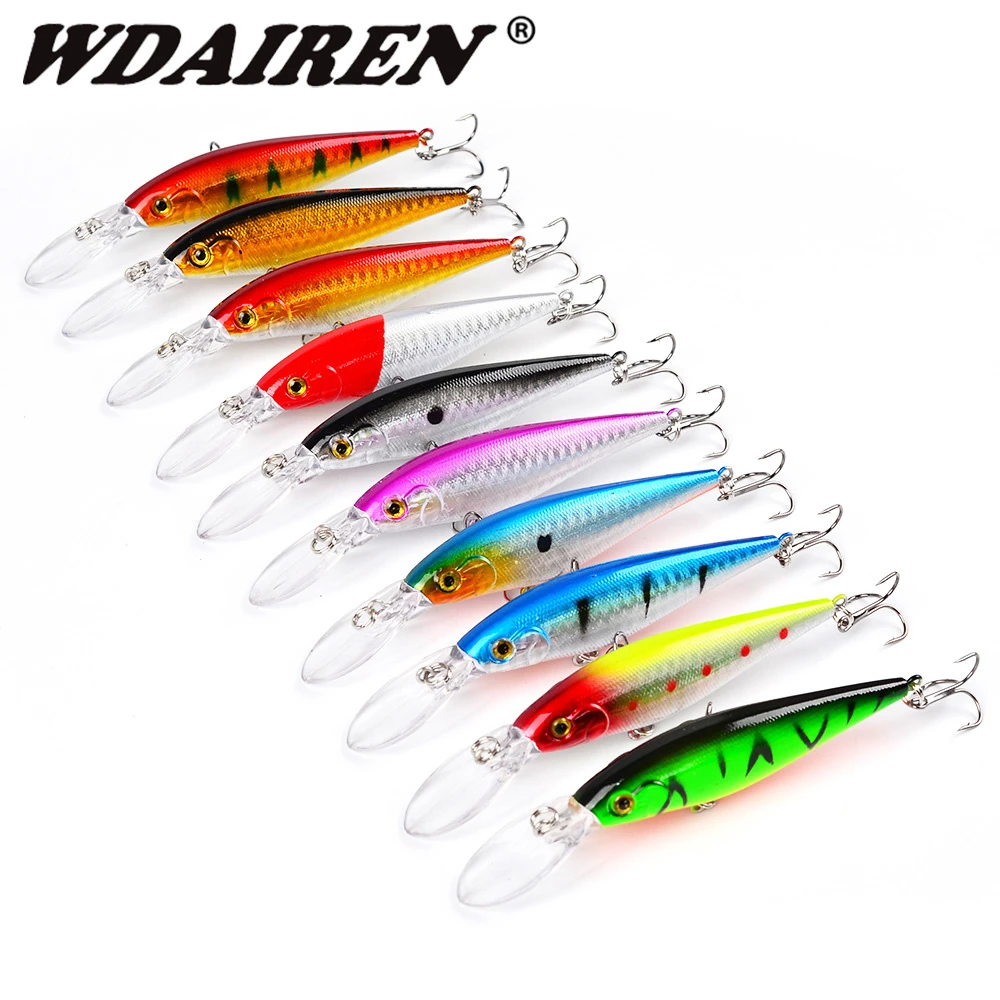 10pcs Mixed Colors Minnow Fishing Lure Set 11cm 10g Floating Wobbler Lifelike Artificial Hard ...
