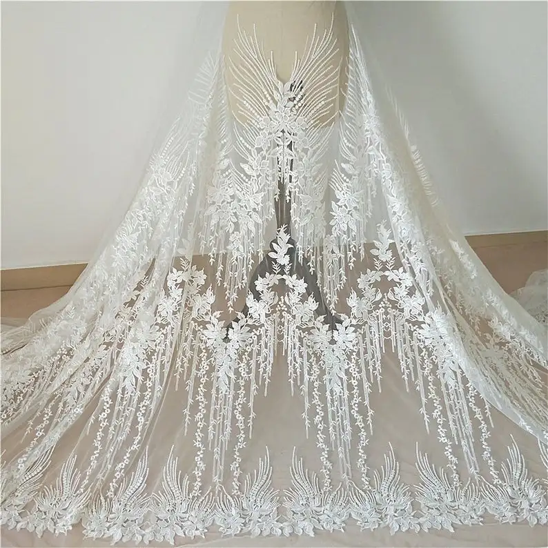 Mixed Color Flower Embroidery Dress lace,Gorgeous Ivory Chantilly Lace ...