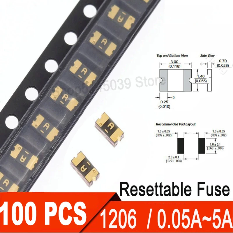 100pcs Resettable Smd Fuse For 1206 0.05a 100ma 120ma 0.16a 0.2a 0.25a ...