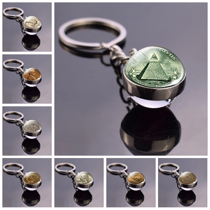 All Seeing Eye Key Chain Illuminati Dollar Bill Jewelry Pyramid Double ...