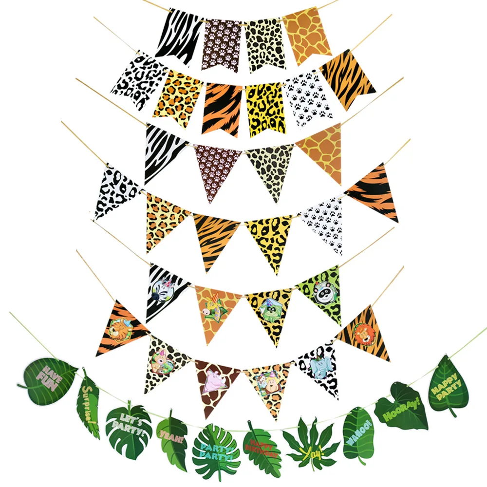 Jungle-Animals-Banner-Tropical-Rainforest-Zebra-Leopard-Garland-Palm ...