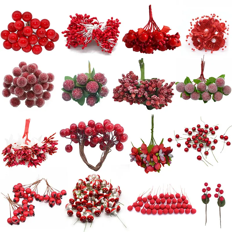 Cheap Red Gold Mixed Hybrid Flower Cherry Stamens Berries Bundle DIY ...