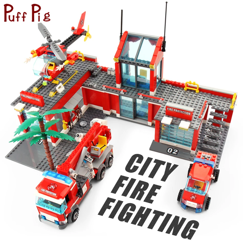 Estación de bomberos para niños, 774 piezas, camión de rescate, helicóptero, bloques de ...