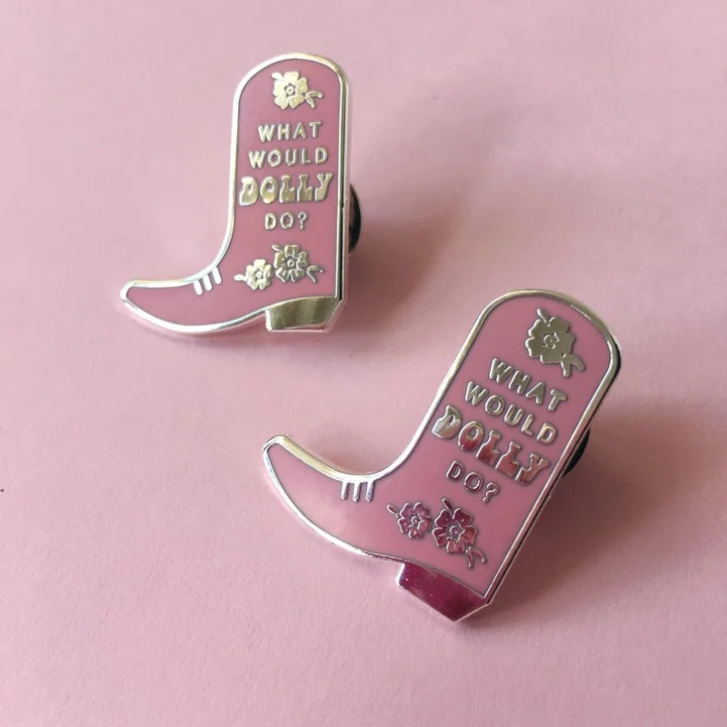 Cute-High-Heel-Dolly-Parton-Hard-Enamel-Pins-Pink-Boots-Gold-Brooch ...