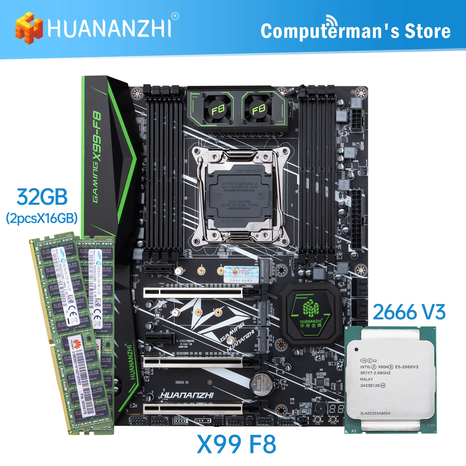 Huananzhi X99 F8 X99 Motherboard Combo Kit Set Cpu Intel Xeon E5 2666 ...