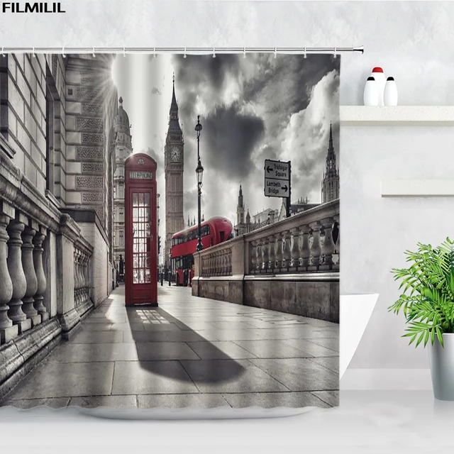 London Buses With Big Ben England Waterproof Polyester Shower Curtain And Hooks 120x180 Cm 新作グッ