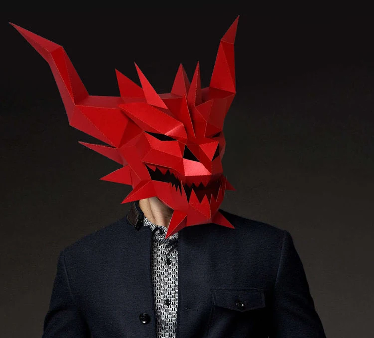 Pre Cut Paper Mask 3D Devil Halloween Costume Cosplay DIY Paper Craft ...