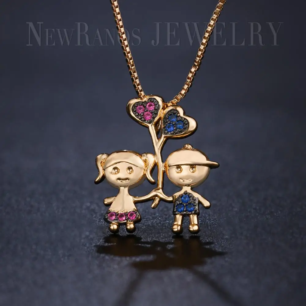 Lovely-Girl-Boy-Pendant-Charm-Necklace-Cubic-Zirconia-Family-Love ...