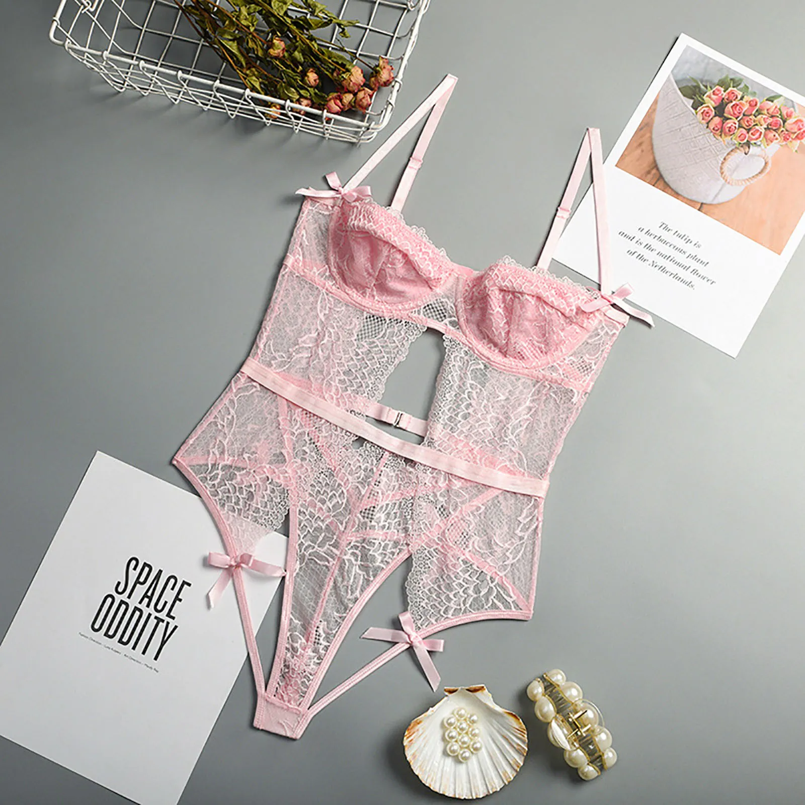 Camisón de encaje con lazo para Mujer, lencería Sexy, ropa interior transparente Porno, lencería ...