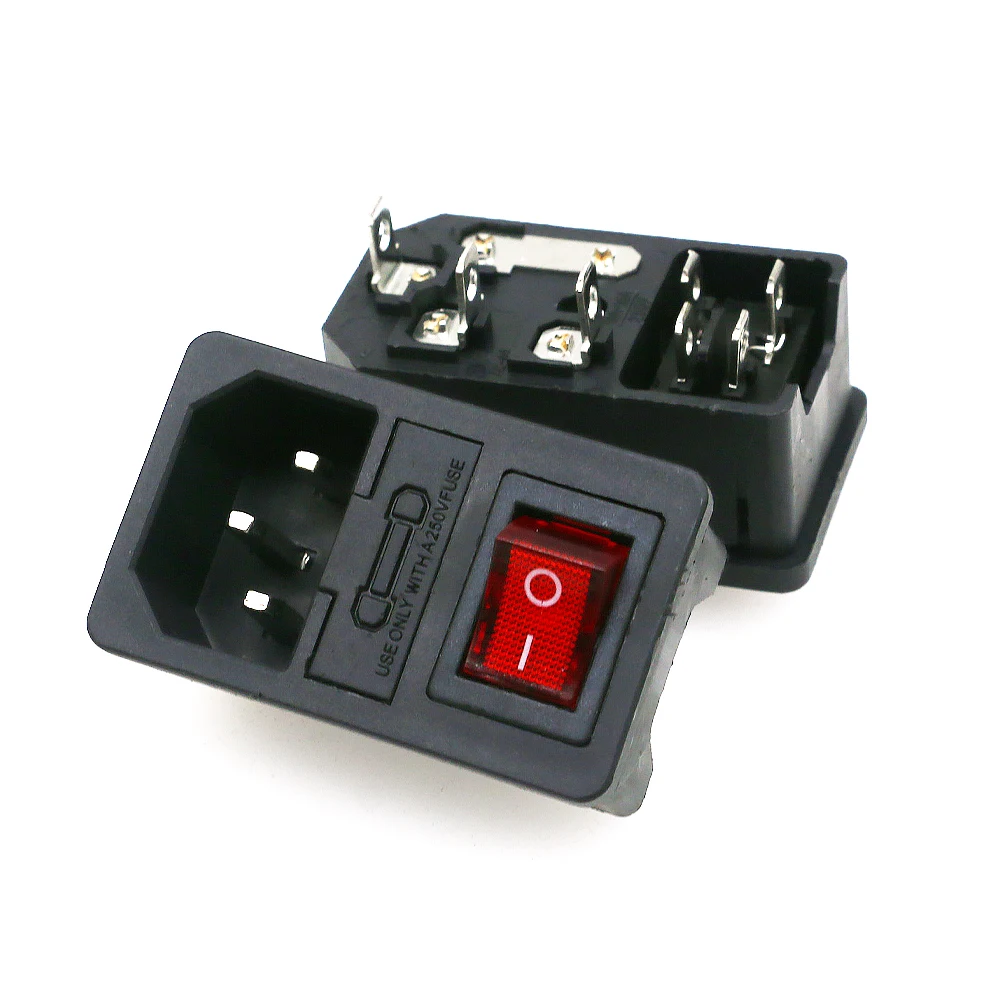 10pcs 3PIN Power Switch Socket 250VAC With 10A Fuse Red I/O Button For ...