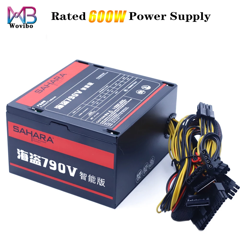 Computer Power Supply 600W Rated Pc Source PSU Max 800W ATX Case Gaming ...