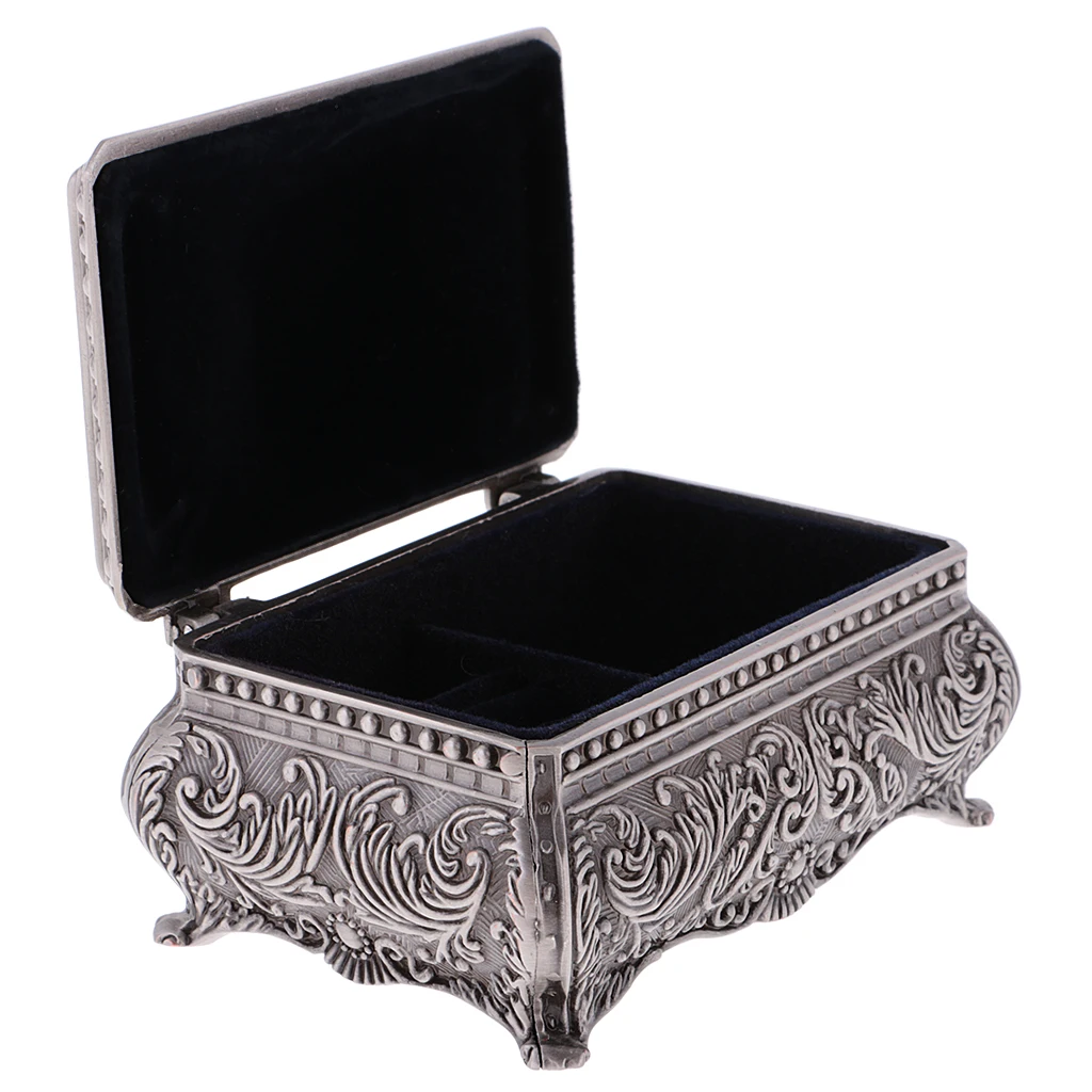 Retro Rectangle Jewelry Box Flower Sculpture Trinkets Chest Jewelry ...