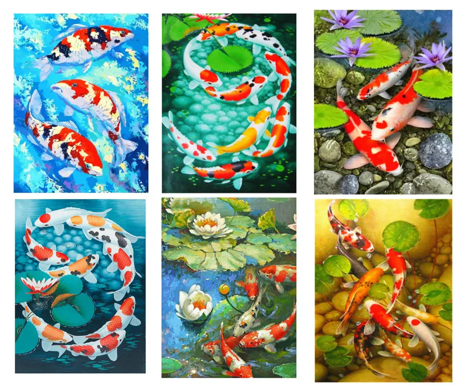 5D DIY Diamond painting Flower Koi fish Cross Stitch Picture Home Decor ...