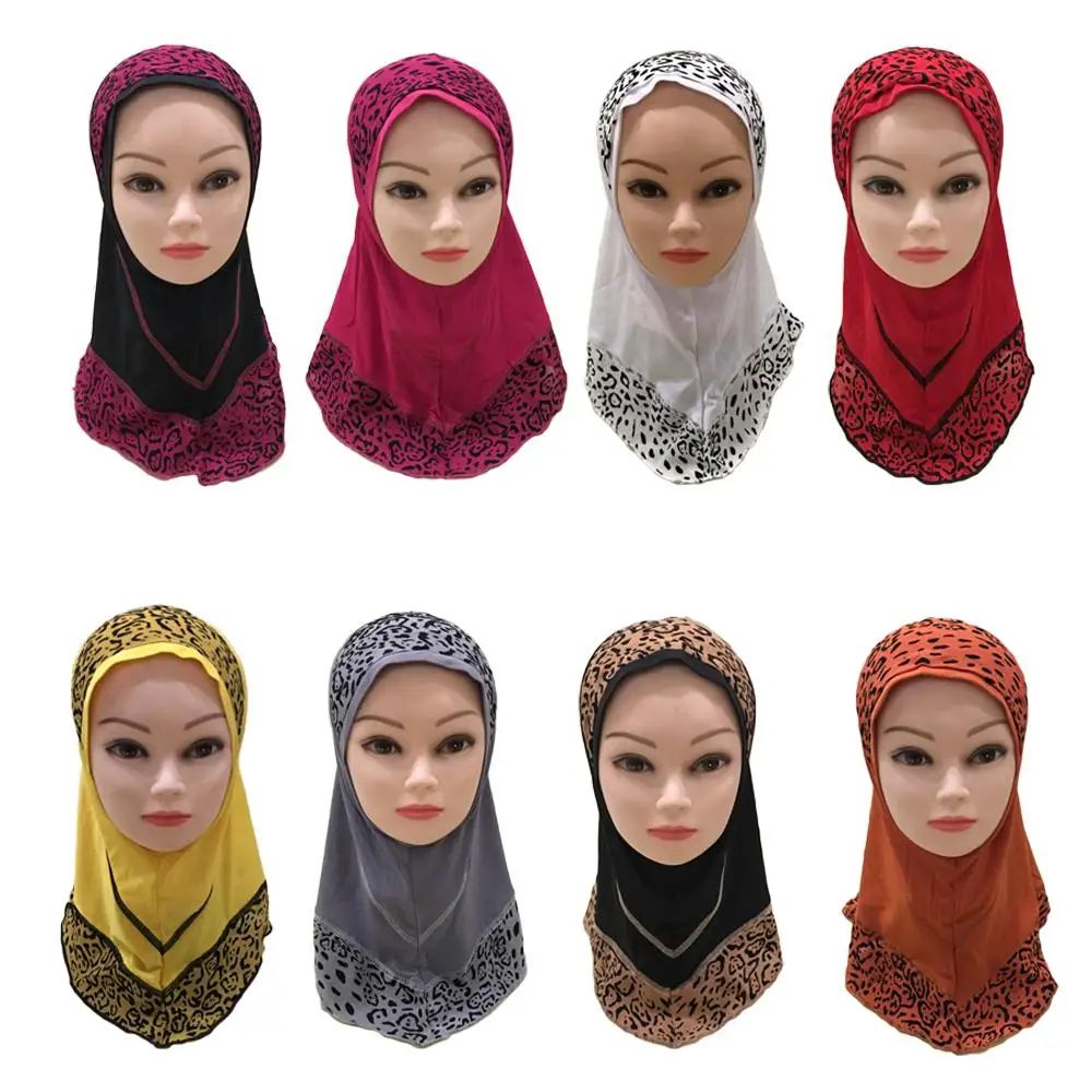 Kid-Girls-Hijab-Muslim-Leopard-Print-Headscarf-Scarf-One-Piece-Amira ...