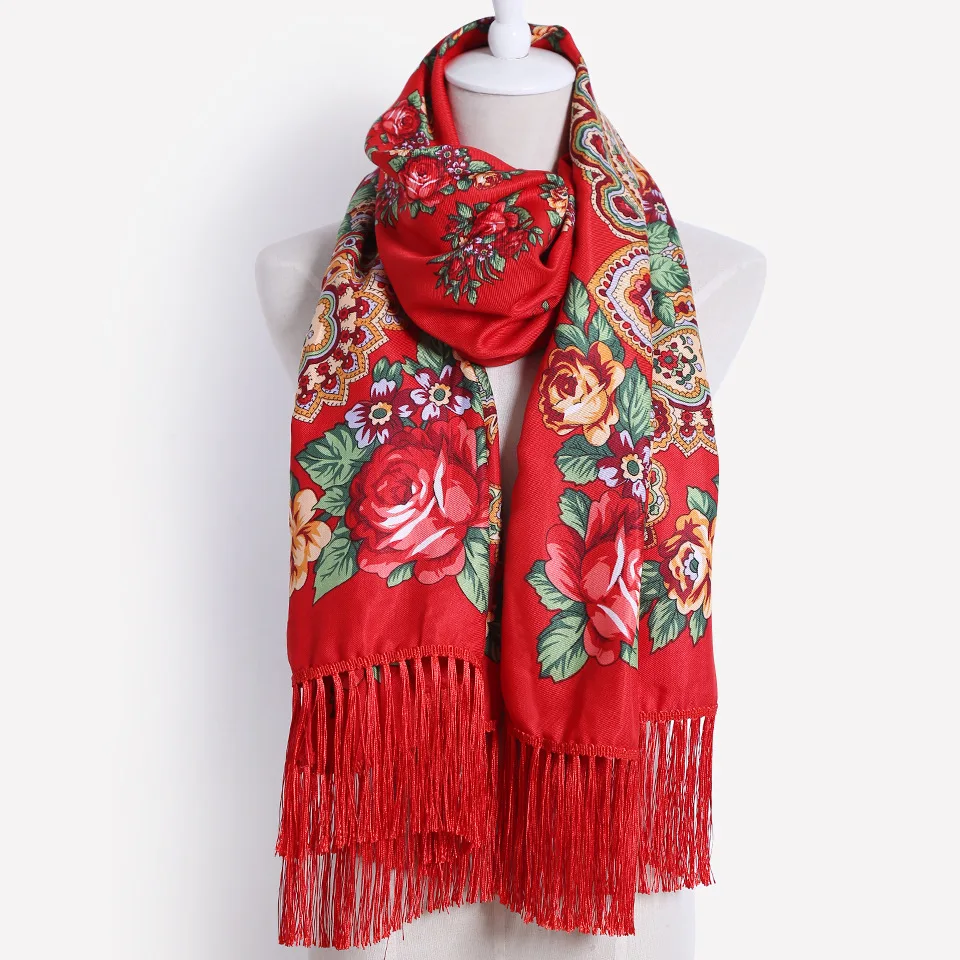 Ethnic Style Floral Print Russian Scarf Women Luxury Flower Printed ...