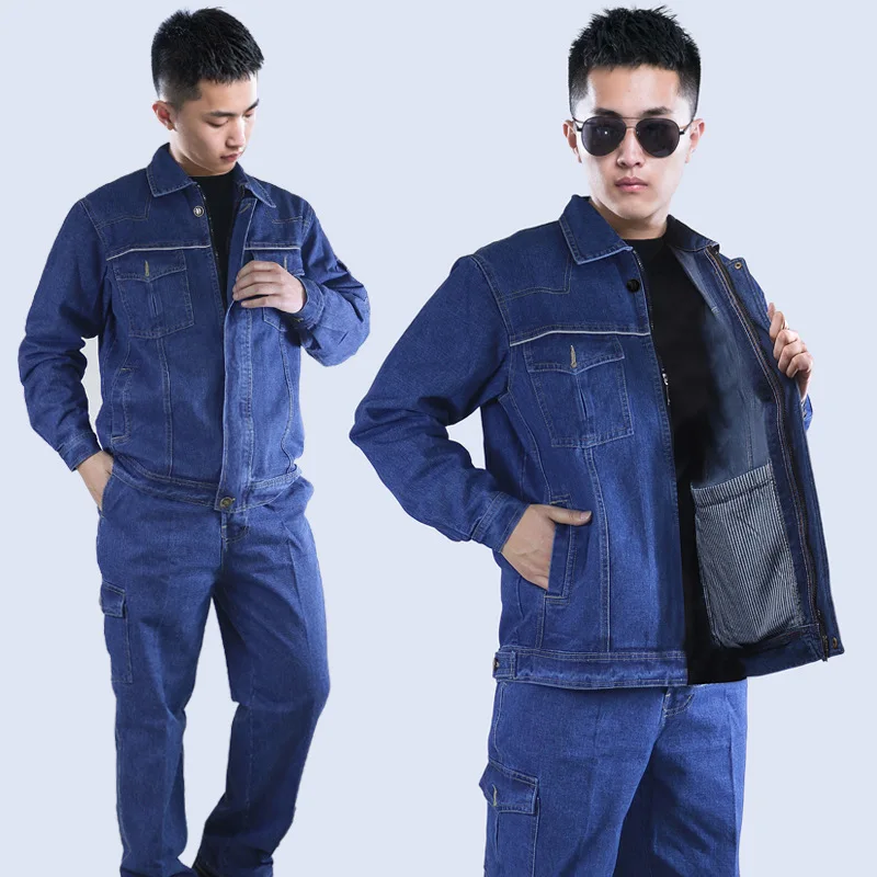 Welding clothing set for men women denim worker uniform long sleeves ...