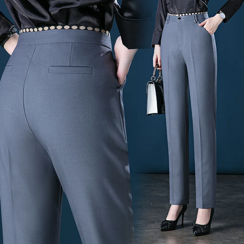 Pantalones-rectos-de-talla-grande-para-mujer-pantal-n-de-cintura-alta ...
