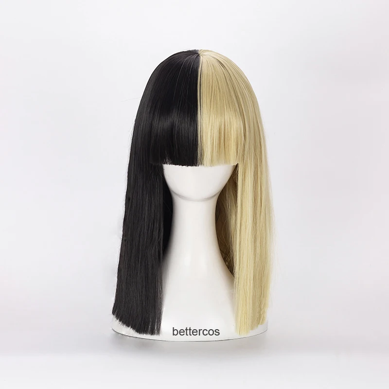 SIA-Cosplay-Wig-Short-Straight-Flat-Bangs-Half-Black-and-Blonde-Heat ...