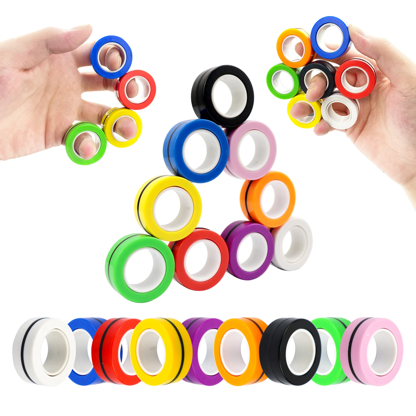 9pcs Fingers Magnetic Ring Fidget Spinner Toys Set Colorful Magnet ...