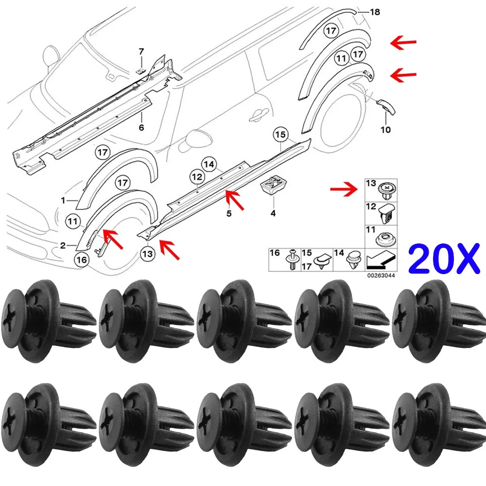 20X-Bumper-Door-Sill-Panel-Fender-Liner-Wheel-Arch-Trim-Clips-For-Mini ...