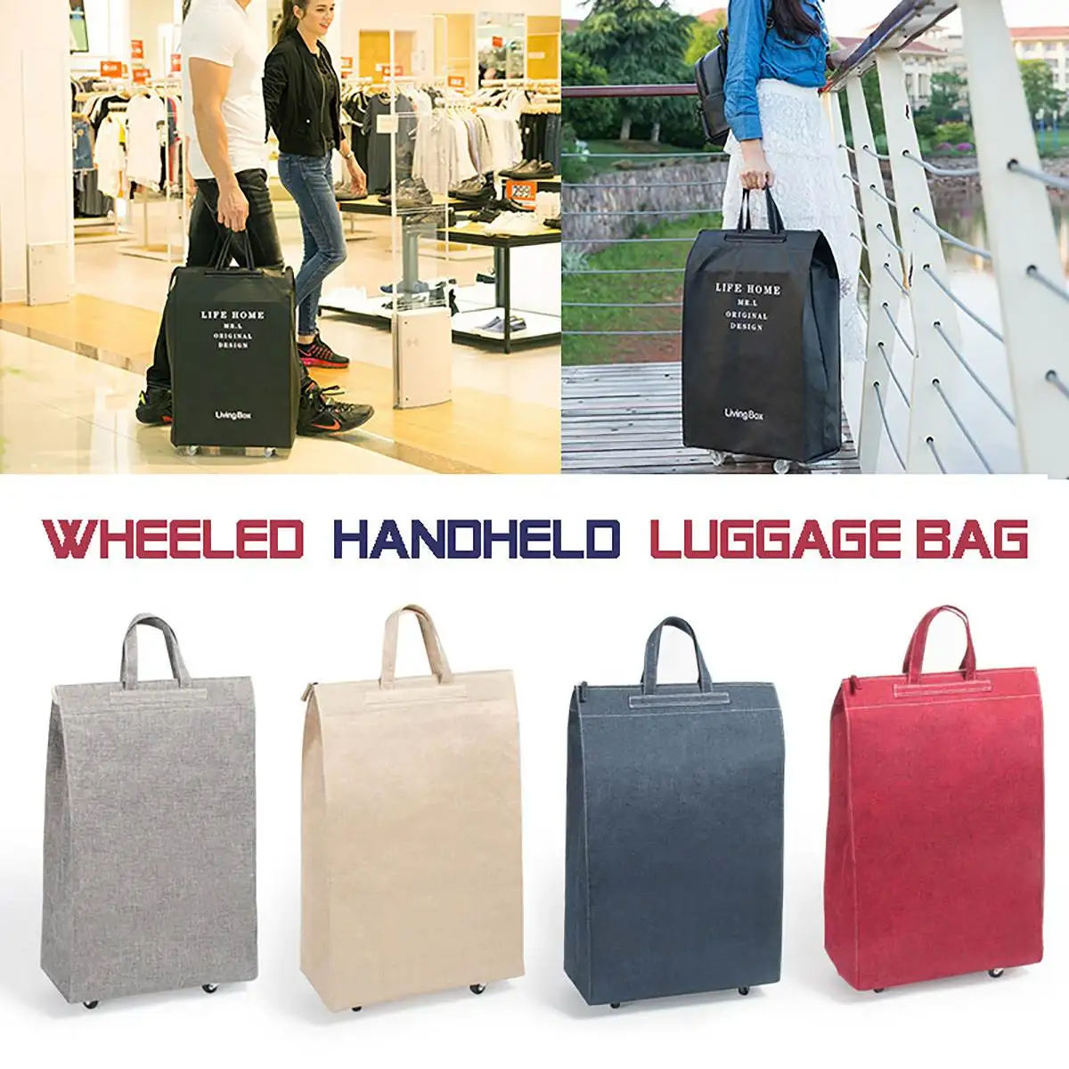 Women Men Travel Bag Collapsible Ladies Shopping Bag Grocery Puller ...