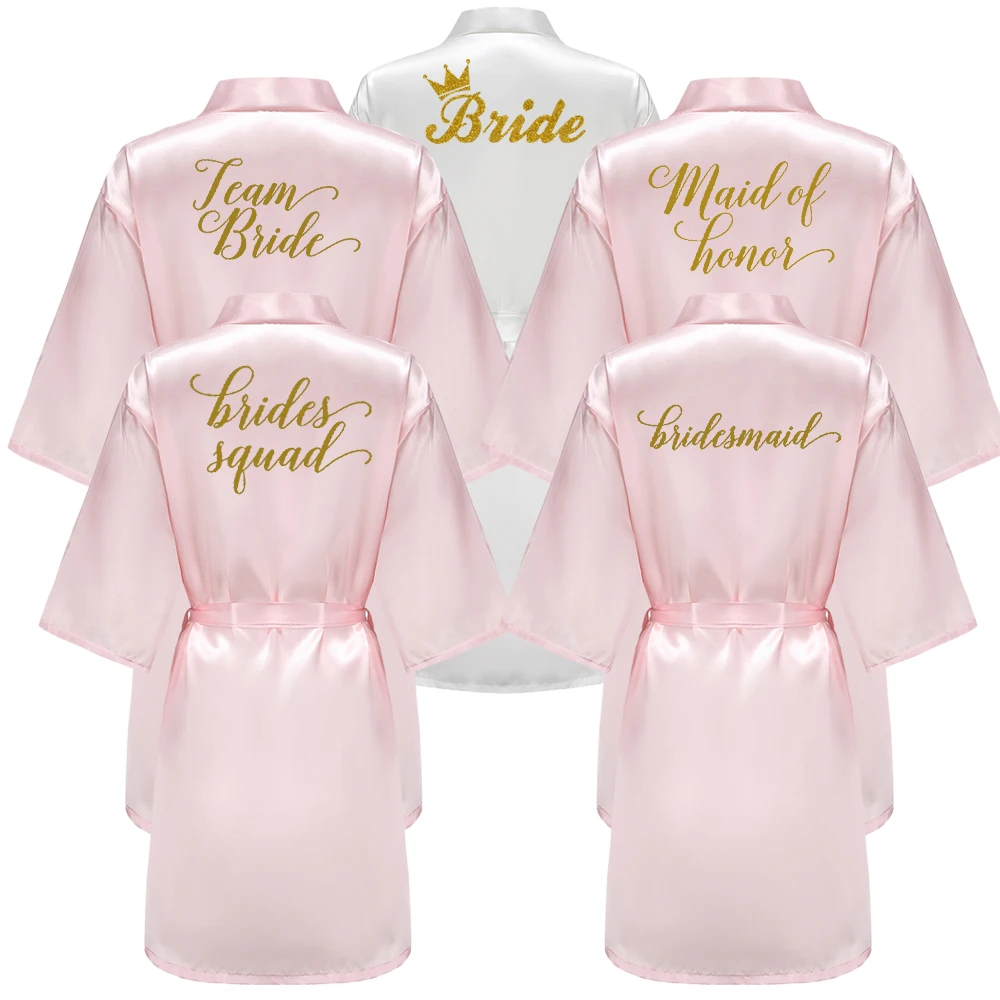 Wedding Party Bridesmaid Maid of Honor Robe With Gold Writing Letter ...