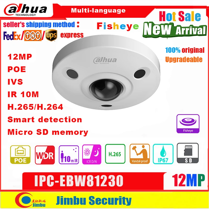 Dahua 12mp Ip Camera Fisheye Camera Ipc-ebw81230 H.265 Support Poe ...