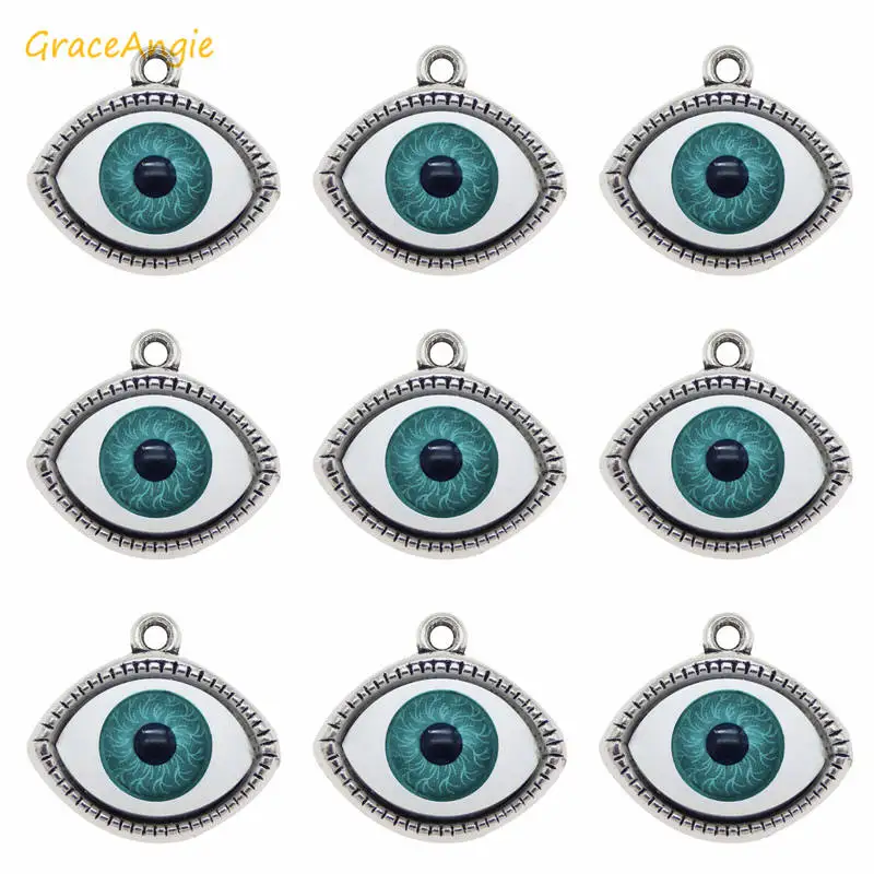 7pcs Retro Evil Eye Pendant Alloy Antique Flatback Demon Eyes Charms ...