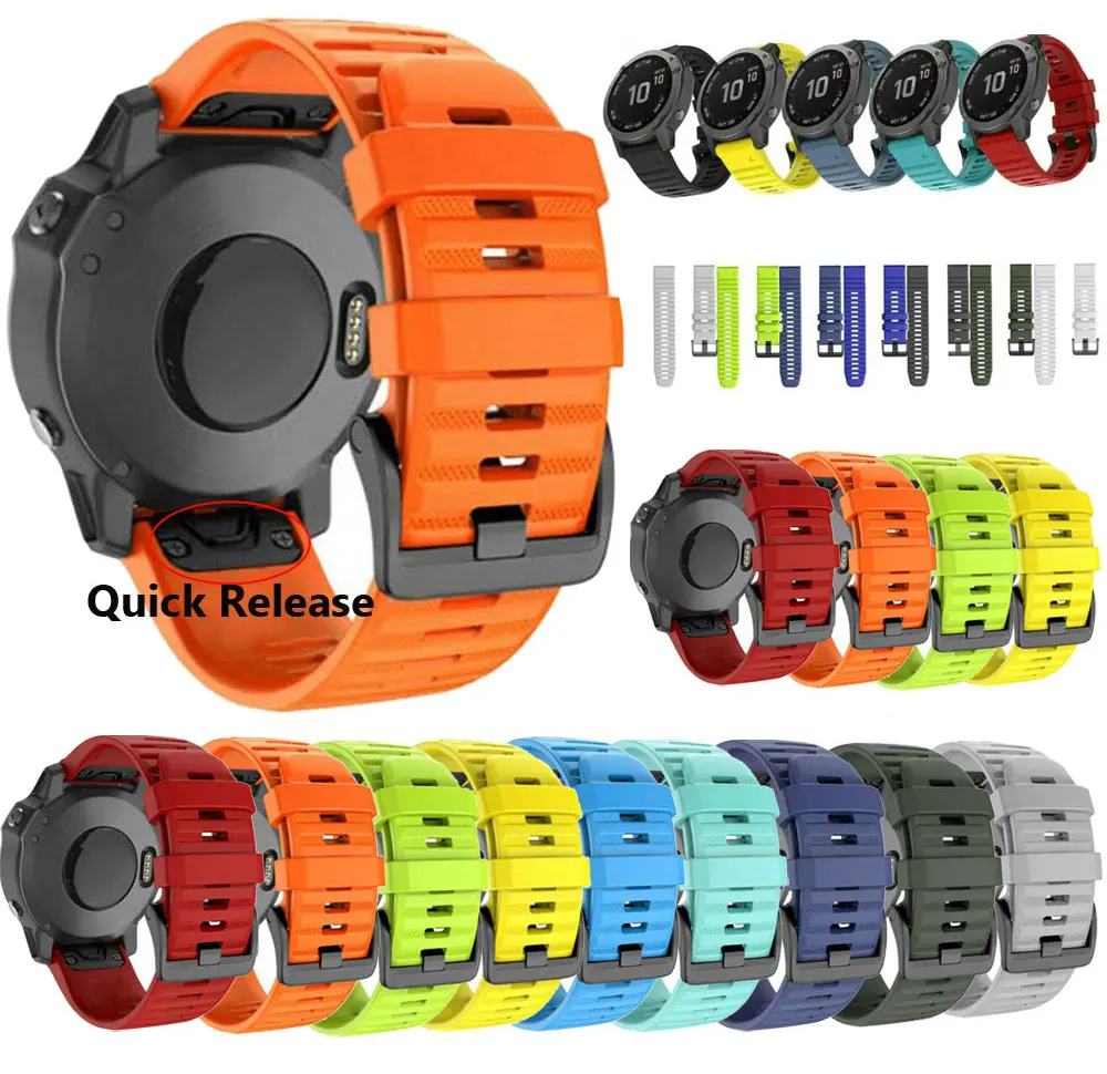 26 22 20mm Bracelet En Silicone pour Garmin Fenix 5 S 6S 6 6X Pro Plus ...