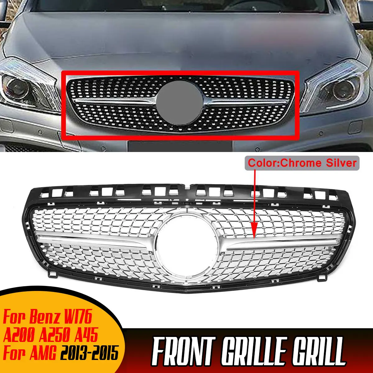 W176-Diamond-Style-Grille-Car-Front-Bumper-Grille-Grill-For-Mercedes ...