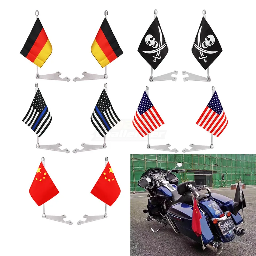 Motorcycle-Flag-2PCS-Pole-Side-Mount-Exhaust-Pipe-Flags-For-Harley ...