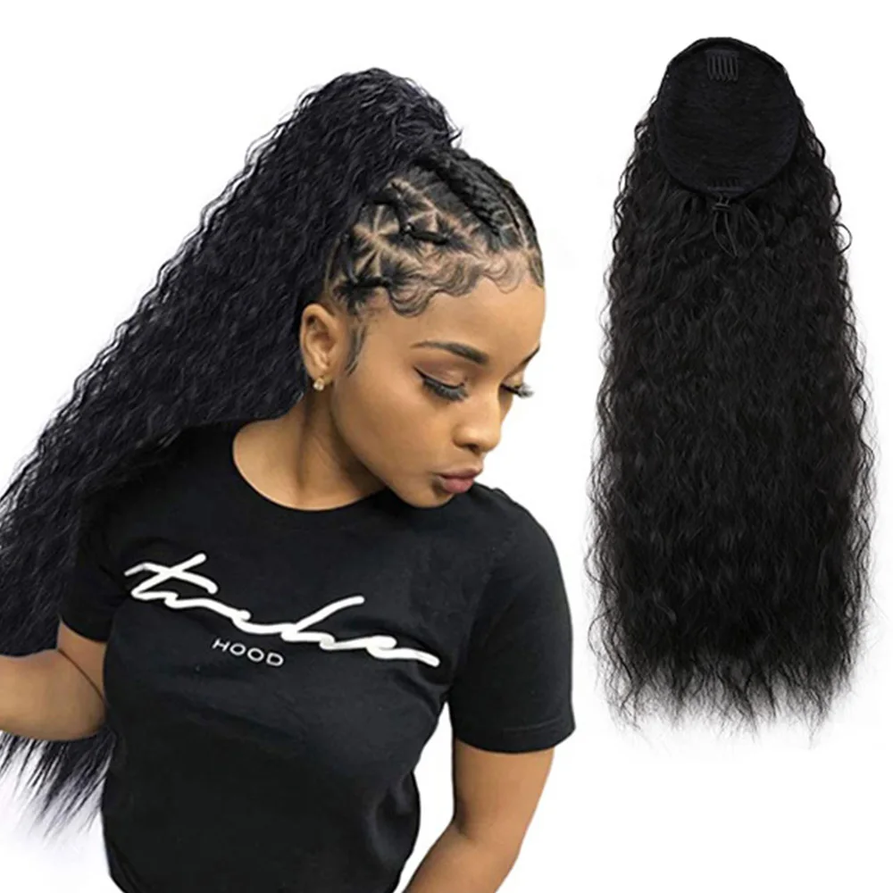 Coleta Afro rizada con cordón, extensión de cabello sintético ...