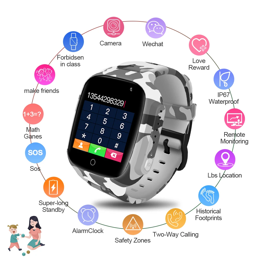 LEMFO Kids Smart Watch Camouflage 2g SIM Card Call GPS Location Voice ...