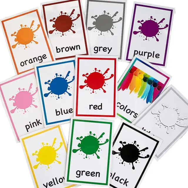 12pcs Montessori Kids English Learning Word Cards Color Flash Cards ...
